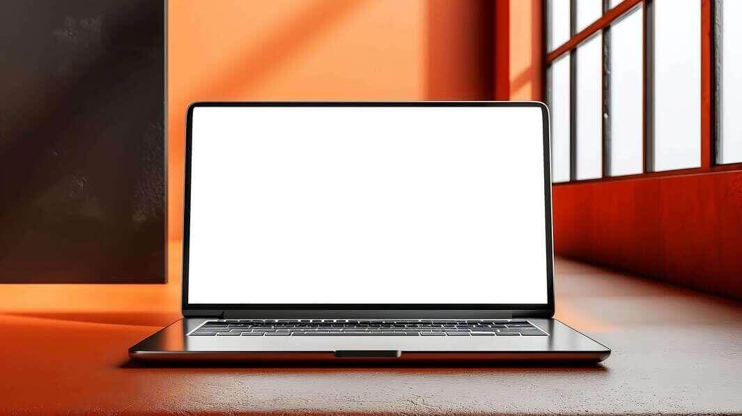 Download Laptop Computer on Orange Table with Blank Screen Mockups ...