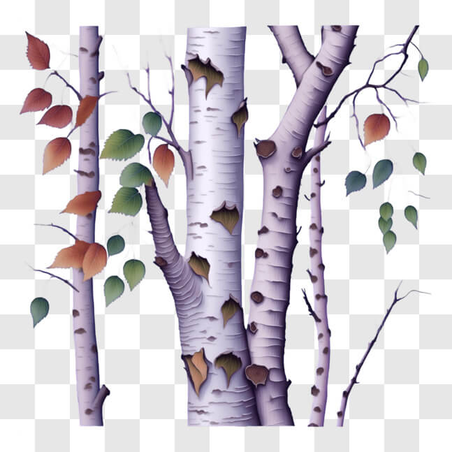 Download White Birch Tree with Colorful Leaves in Various Stages of ...