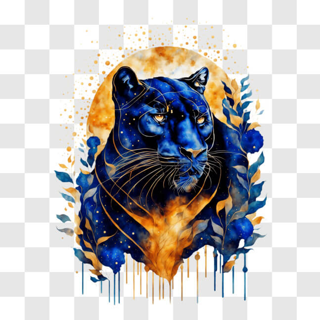 Download Blue Panther in Front of Moon with Flowers and Leaves PNGs ...