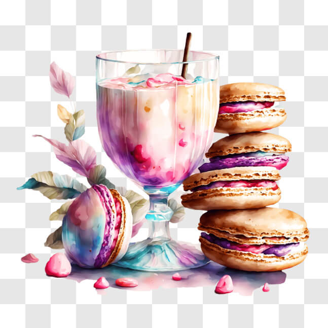 Download Colorful Still Life Watercolor Painting of Desserts and Drinks ...