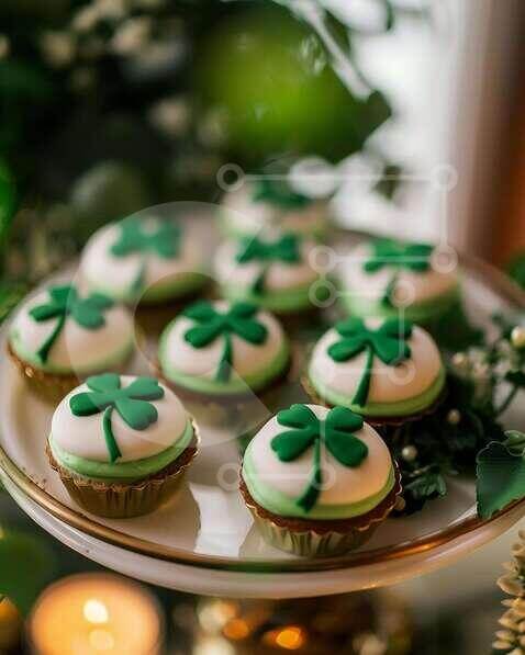 St. Patrick's Day Cupcakes with Shamrock Decorations stock photo ...