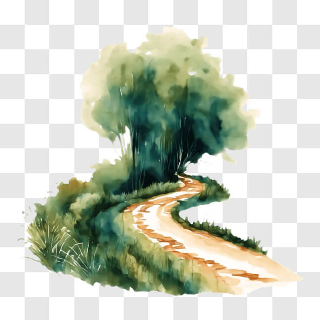 Download Watercolor Painting of Outdoor Path with Trees and Grasses ...