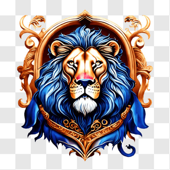 Download Ornate Blue and Gold Lion's Head Frame Artwork PNGs Online ...