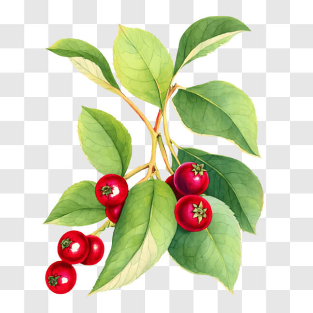 Download Cranberry Branch with Red Berries and Green Leaves PNGs Online ...