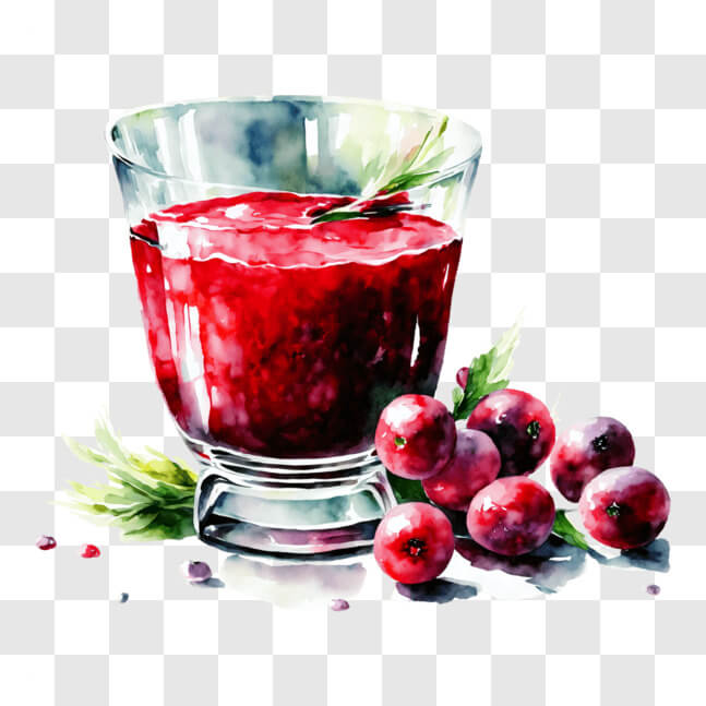 Download Glass of Cranberry Juice with Fresh Berries and Green Leaves ...