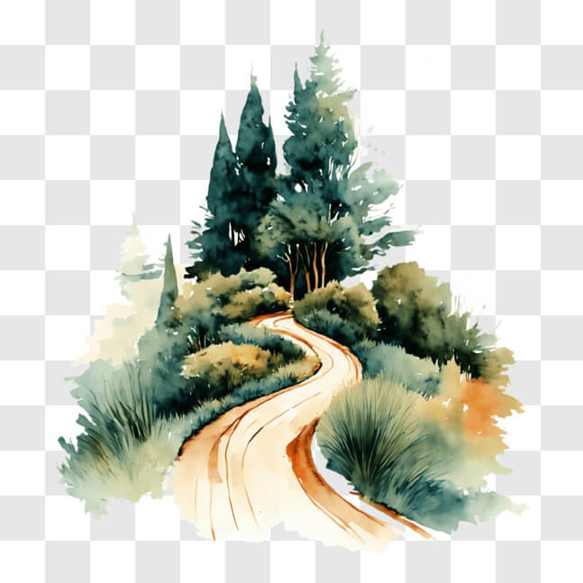 Download Idyllic Forest Path Watercolor Painting PNGs Online - Creative ...