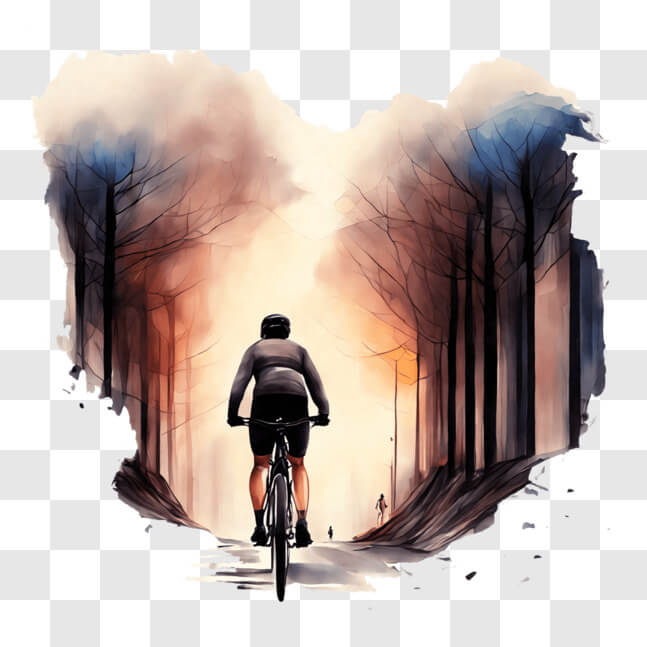 Download Man riding bike on paved paths through the woods PNGs Online ...