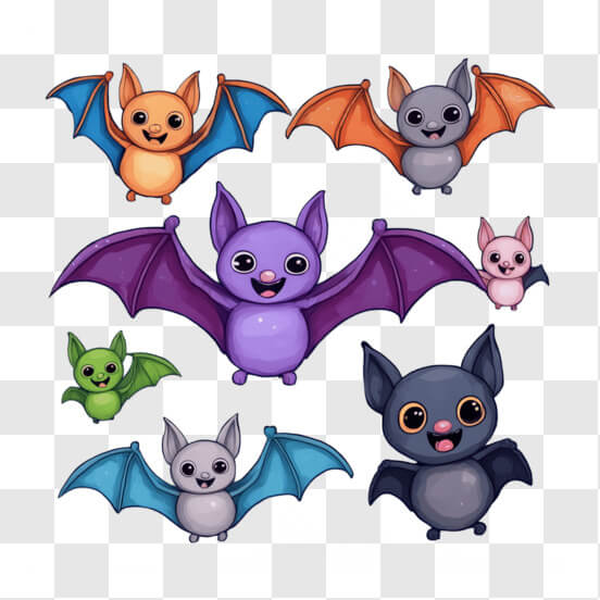 Download Cartoon Bat with Purple Eyes and Big Ears on Black Background ...