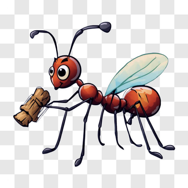 Download Cartoon Ant Carrying Wood Cartoons Online - Creative Fabrica