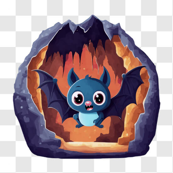 Download Cartoon Bat with Purple Eyes and Big Ears on Black Background ...