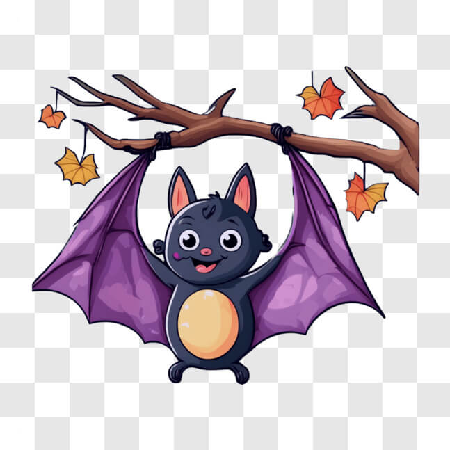 Download Cartoon Bat Hanging from Oak Tree Branch in Autumn Cartoons ...