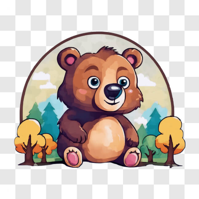 Download Smiling Brown Bear in the Forest Surrounded by Trees Cartoons ...