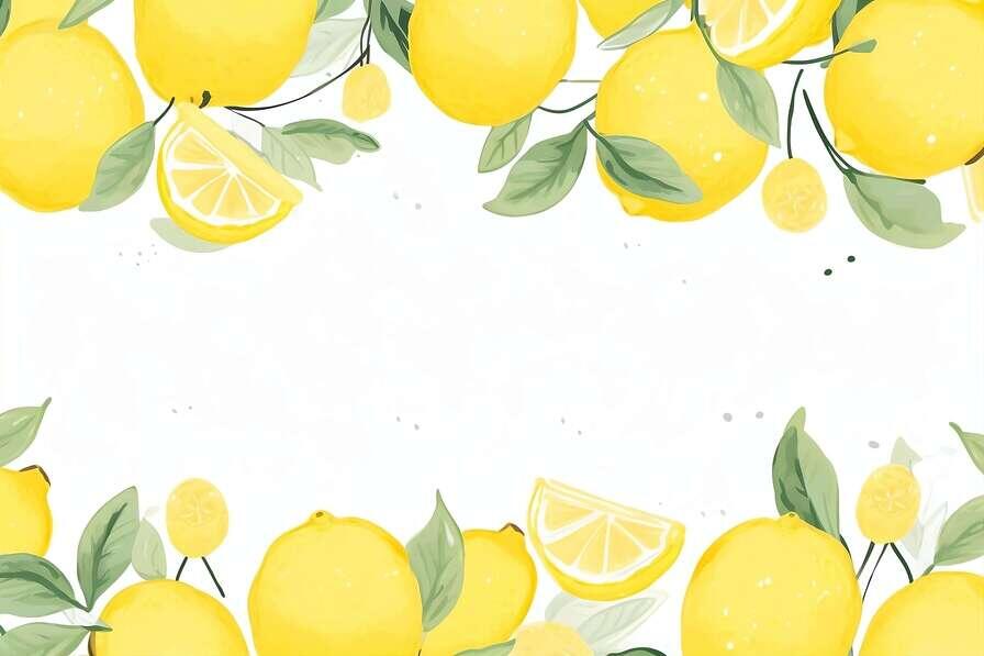 Download Border of Fresh Lemons with Green Leaves and Flowers ...
