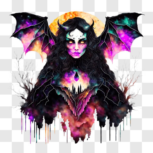 Download Female Demon with Wings and Bats on Face in Moonlight PNGs ...