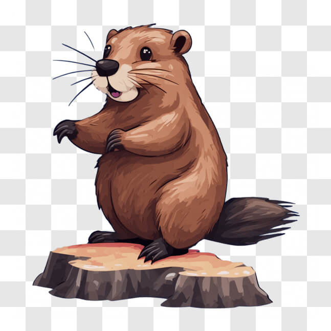 Download Happy Beaver on Tree Stump Cartoons Online - Creative Fabrica