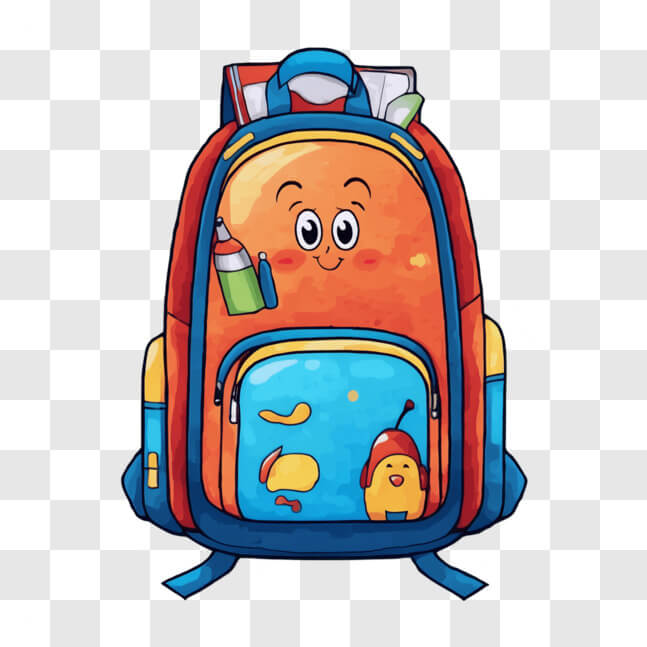 Download Cartoon-Style School Backpack Filled with Books and School ...
