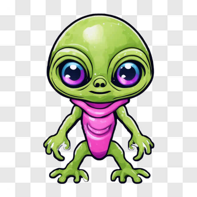 Download Cartoon Alien with Big Eyes and Pink Hair on Black Background ...