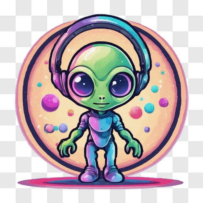 Download Colorful Cartoon Alien with Headphones in Bubbles Cartoons ...