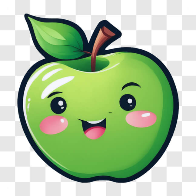 Download Smiling Green Apple with Pink Dots and Orange Circle Cartoons ...