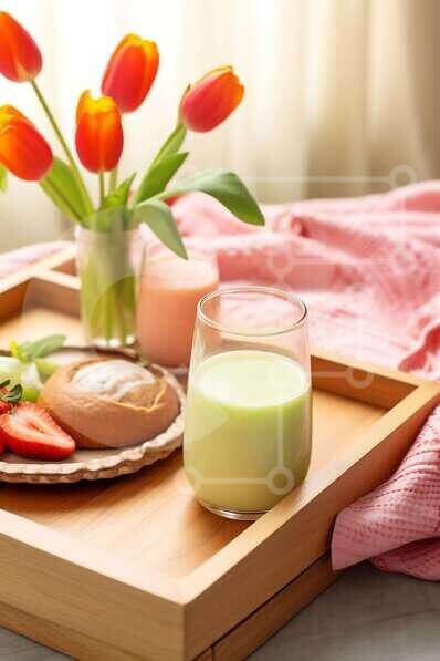 Enjoy a Fresh Breakfast with Tulips and Milk stock photo | Creative Fabrica