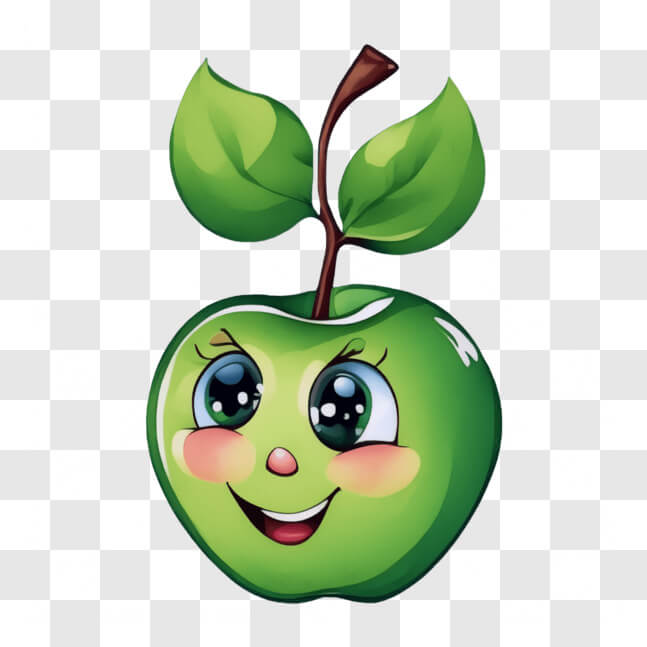 Download Smiling Green Apple with Leaves Cartoons Online - Creative Fabrica