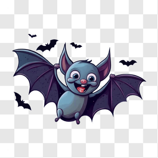 Download Cartoon Bat with Purple Eyes and Big Ears on Black Background ...