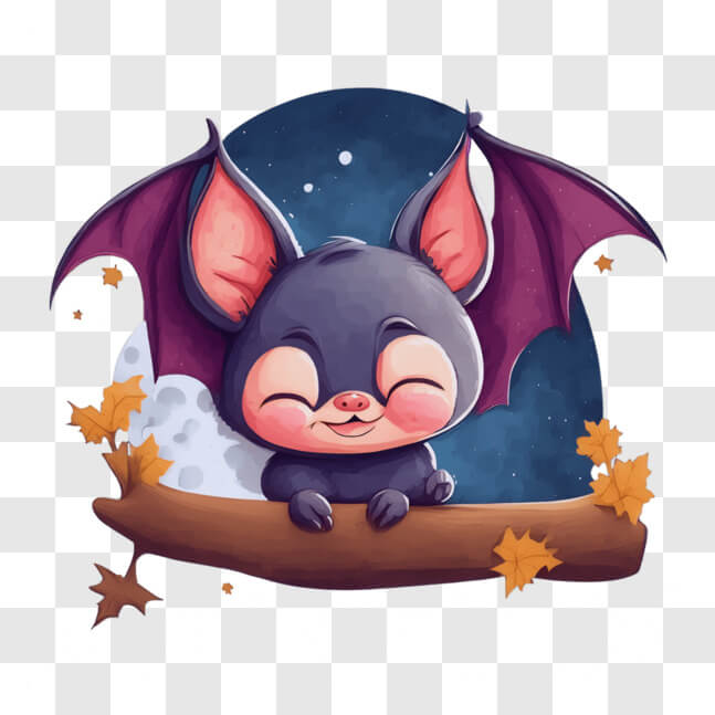 Download Cute Halloween Bat Sitting on Oak Tree Branch Cartoons Online ...