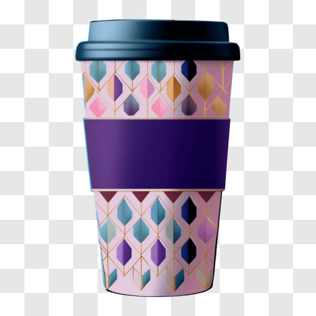 Download Colorful Geometric Pattern Plastic Coffee Cup with Purple Lid ...