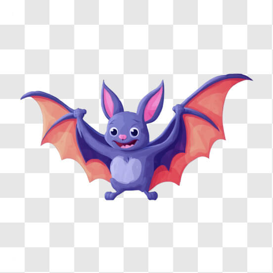 Download Cartoon Bat with Purple Eyes and Big Ears on Black Background ...