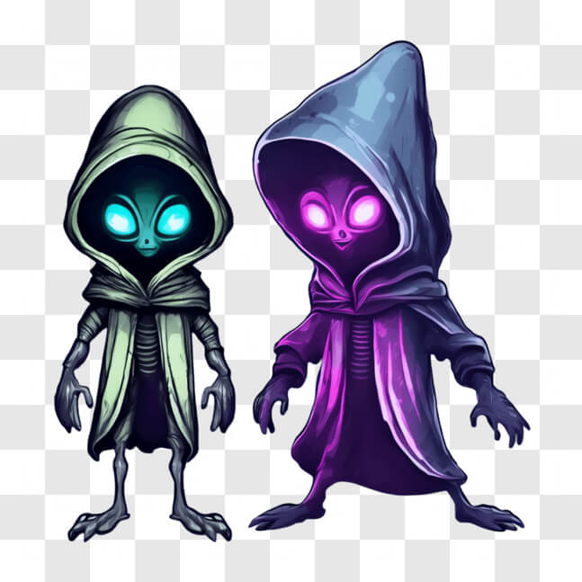 Download Alien Characters in Hooded Robes with Glowing Eyes Cartoons ...