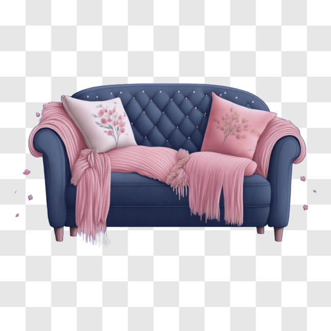 Download Blue Couch with Pink Blankets and Flowers PNGs Online ...
