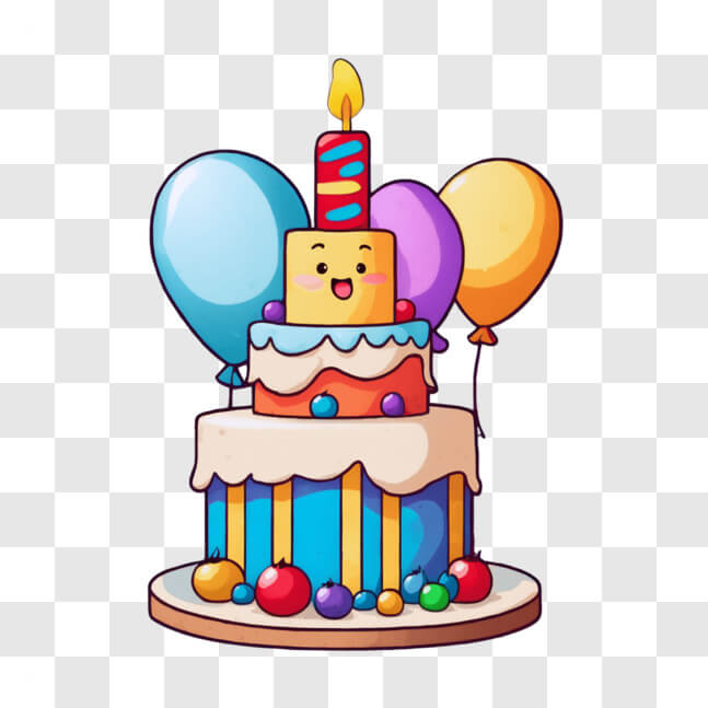 Download Colorful Birthday Cake with Balloons and Candles Cartoons ...