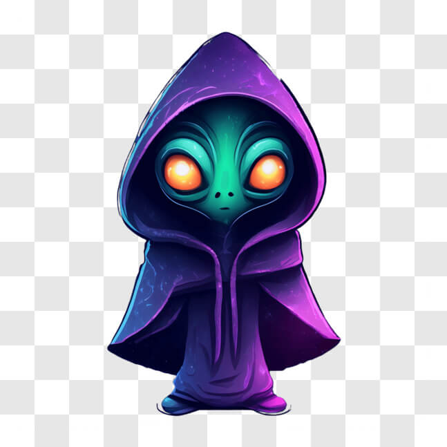 Download Purple Alien with Glowing Eyes and Hooded Cloak in the Dark ...