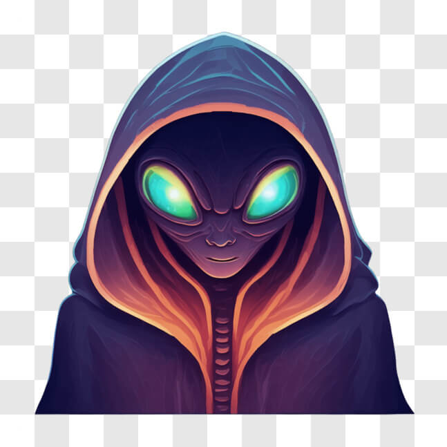 Download Alien Illustration with Hooded Robe and Glowing Green Eyes ...