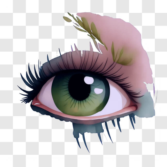 Download Digital Art of Eye with Green Lashes and Plant Detail PNGs ...