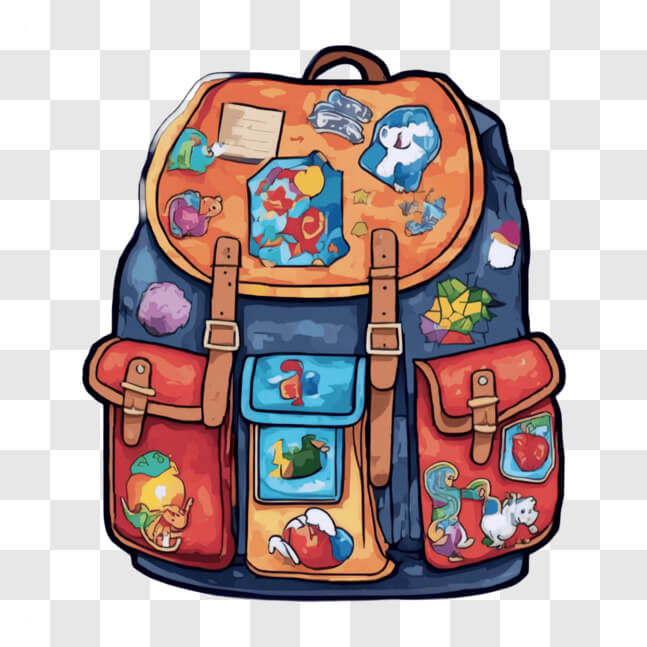 Download Colorful Sticker Decorated Backpack Cartoons Online - Creative ...