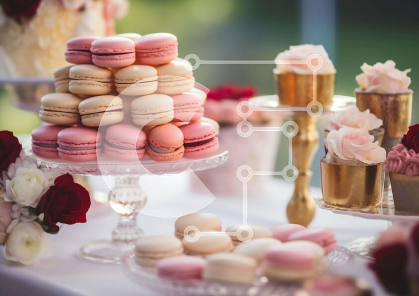 Elegant Macaroon Display with Pink and White Roses stock photo ...