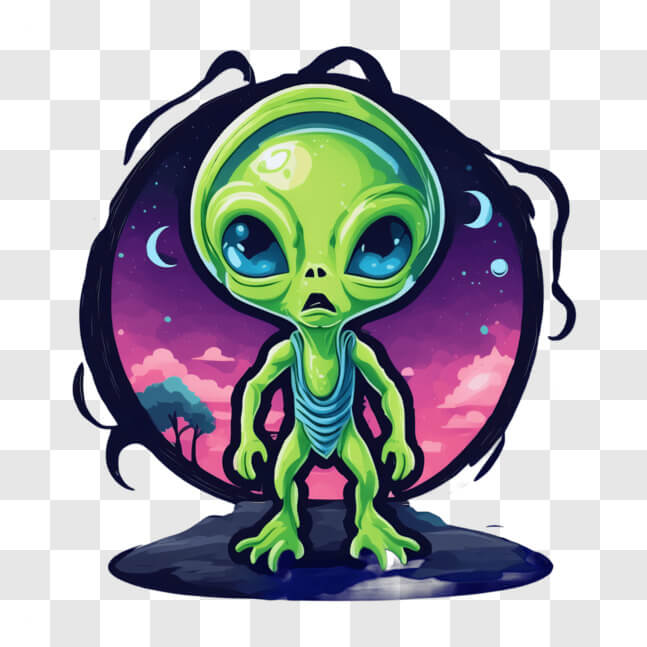 Baixe Alien Verde em Rochas com Lua e Estrelas Cartoons - Creative Fabrica