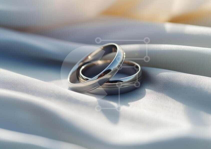 Timeless Wedding Rings on White Fabric stock photo | Creative Fabrica