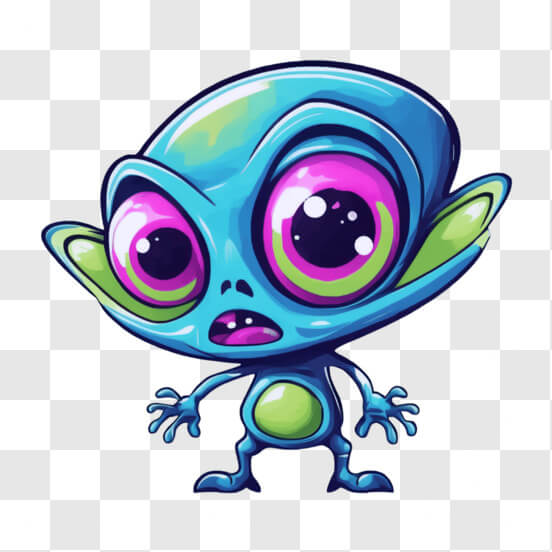 Download Cute Green Alien with Pink Eyes on Black Background Cartoons ...