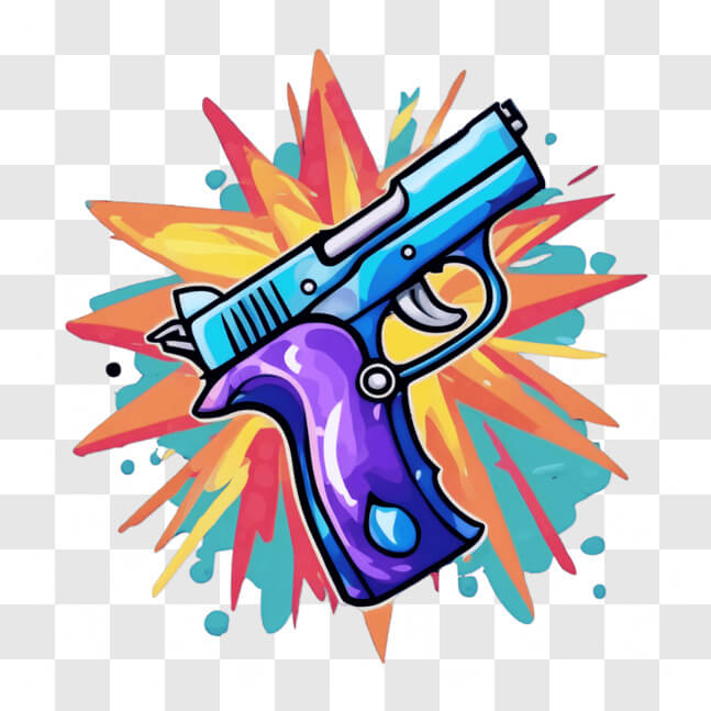 Download Colorful Toy Gun with Splashes Cartoons Online - Creative Fabrica