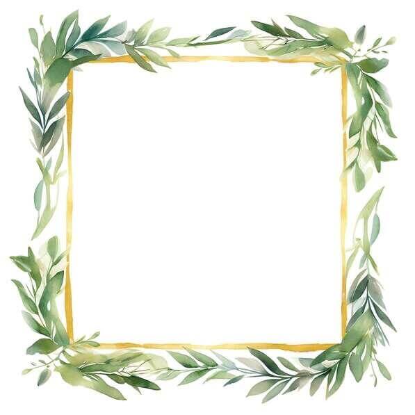 Download Groen Blad Aquarel Frame met Gouden Rand Achtergronden online ...