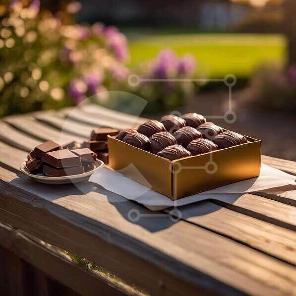 Delicious Box of Chocolate Candies on Wooden Table stock photo ...