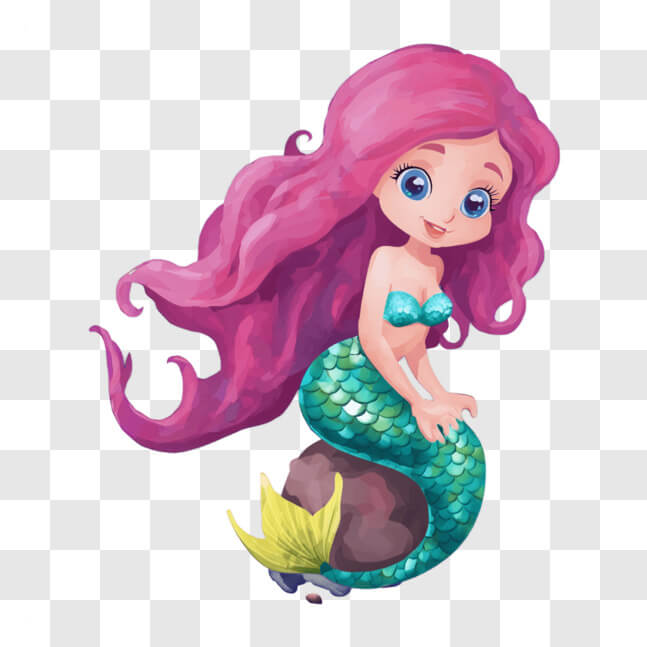 Download Cartoon Mermaid with Pink Hair Sitting on Rock Cartoons Online ...