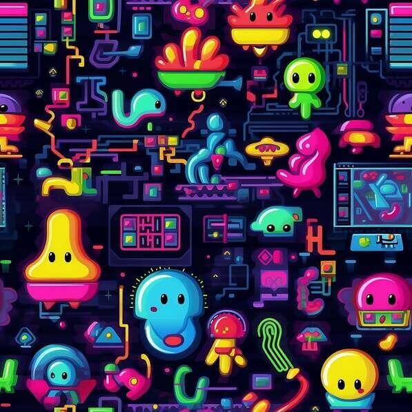 Download Colorful Retro Gaming Background with Characters and Objects ...