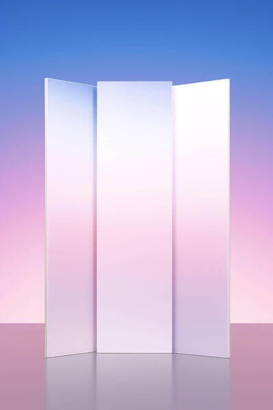 Download Three-Panel Exhibition Display in Pink, Purple, and Blue Hues ...