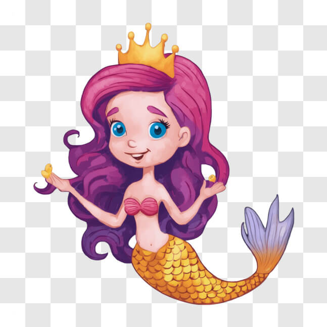 Download Cartoon Mermaid with Pink Hair and Crown Swimming in the Sea ...