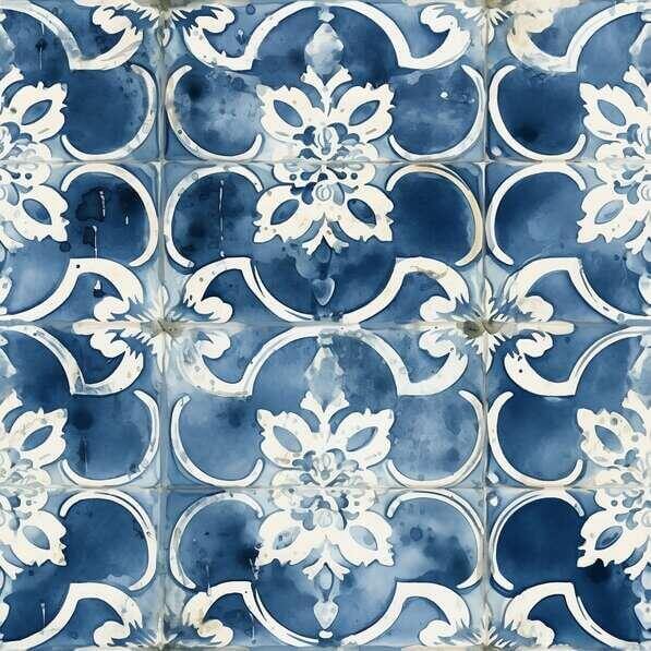 Download Blue and White Floral Tiled Pattern for Interior Design ...