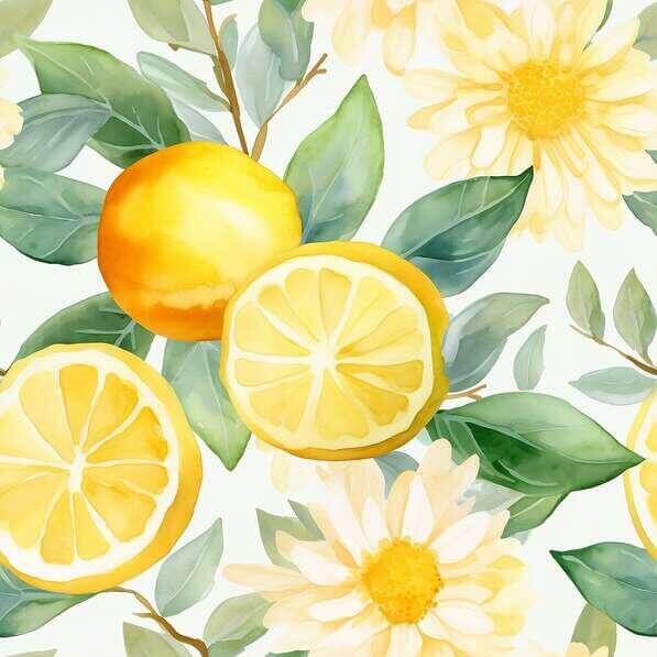 Download Seamless Lemon and Daisy Pattern on White Background Patterns ...