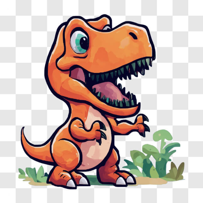 Download Orange T-Rex Dinosaur in Grass with Mouth Open Cartoons Online ...